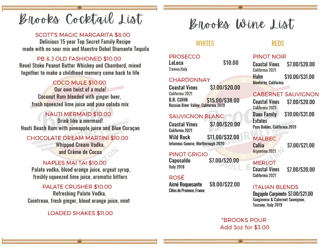 Grill & Tavern Menu - Brooks Burgers Family of Restaurants in Naples ...